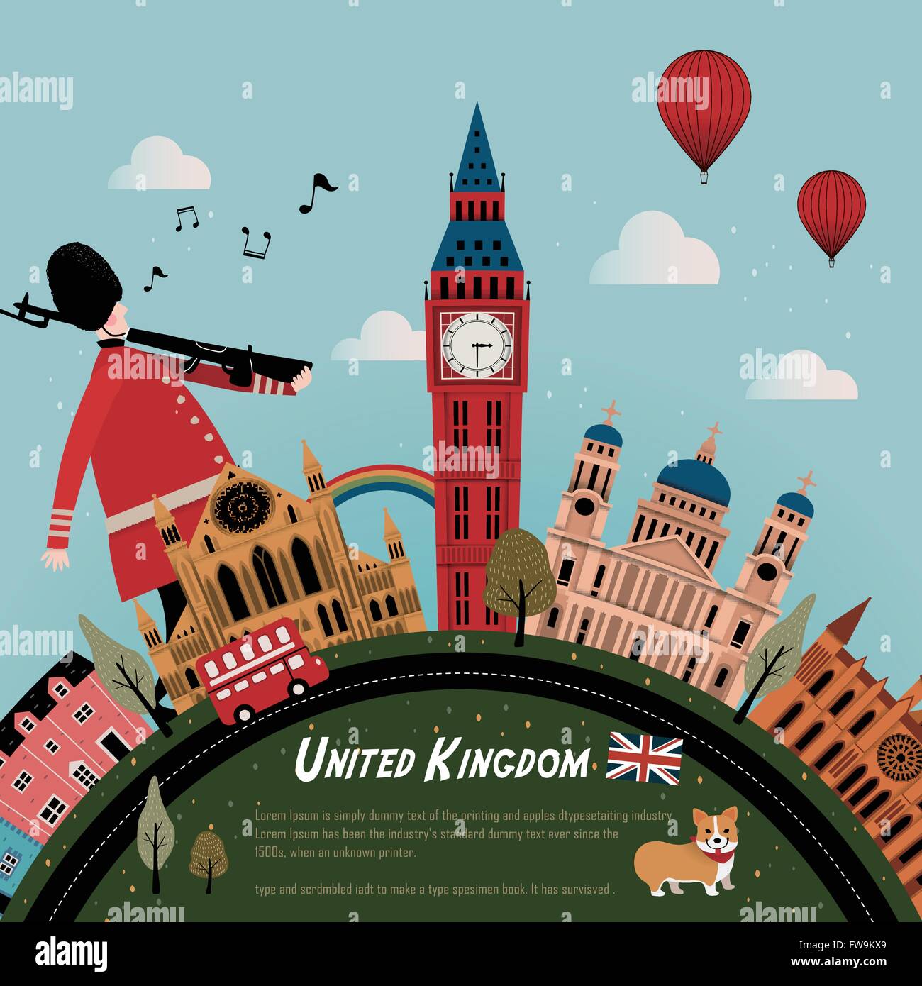 lovely United Kingdom travel poster design with street scenery Stock ...