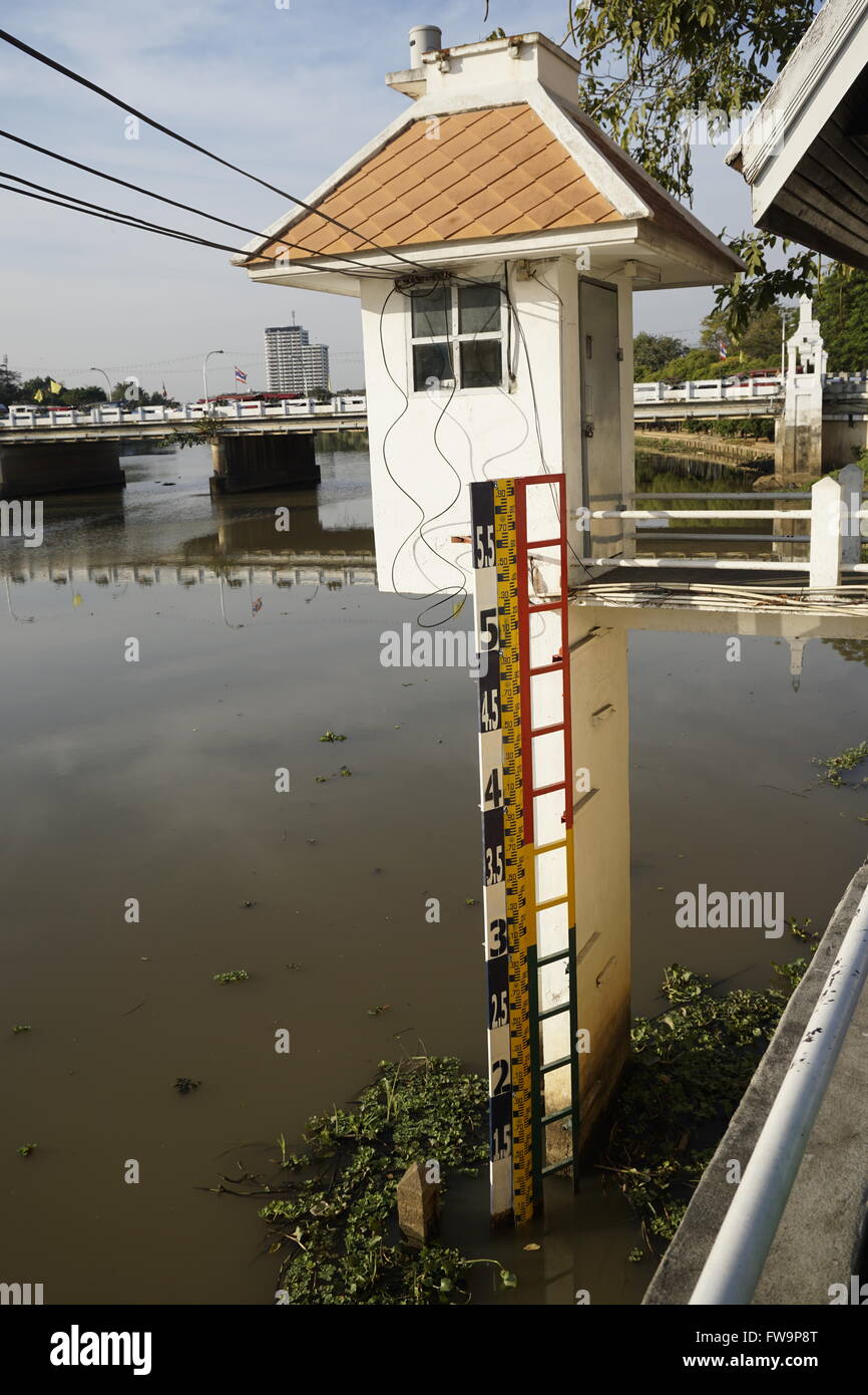 river water level indicator at a low level in Chiang Mai, Thailand ...