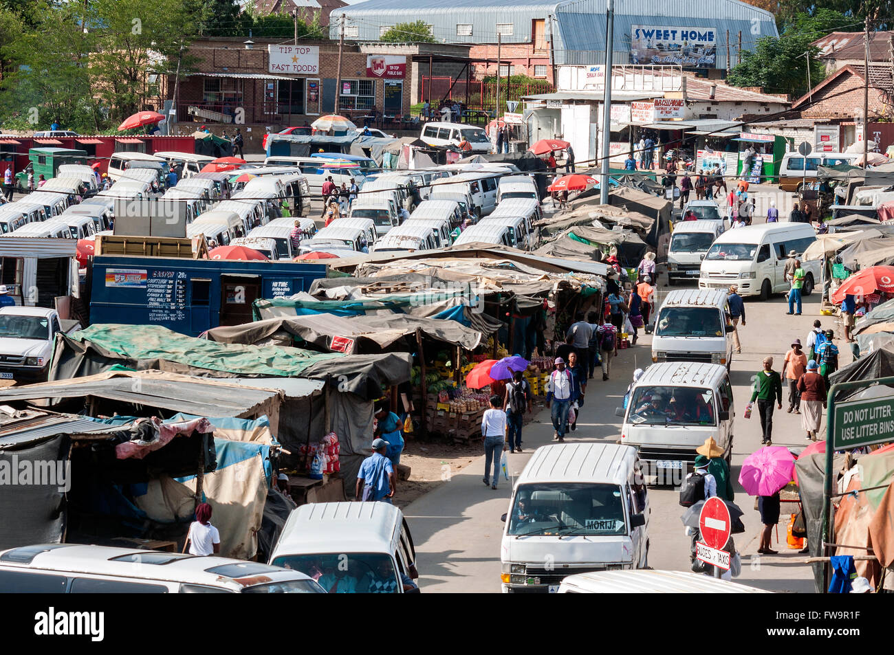 Bus station and market stalls, east CBD, Maseru, Lesotho Stock Photo ...