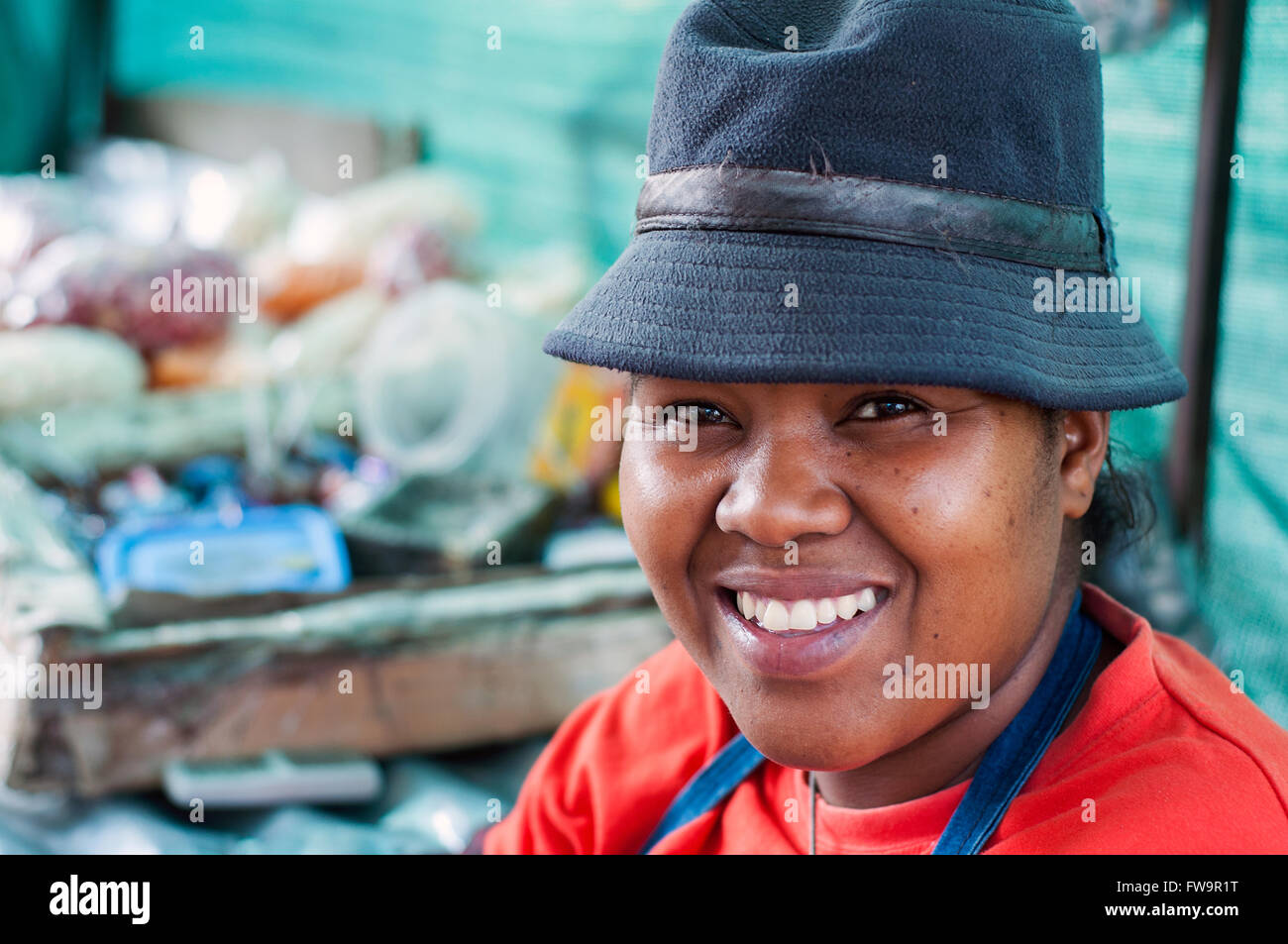 Woman in street stall, east CBD, Maseru, Lesotho Stock Photo - Alamy