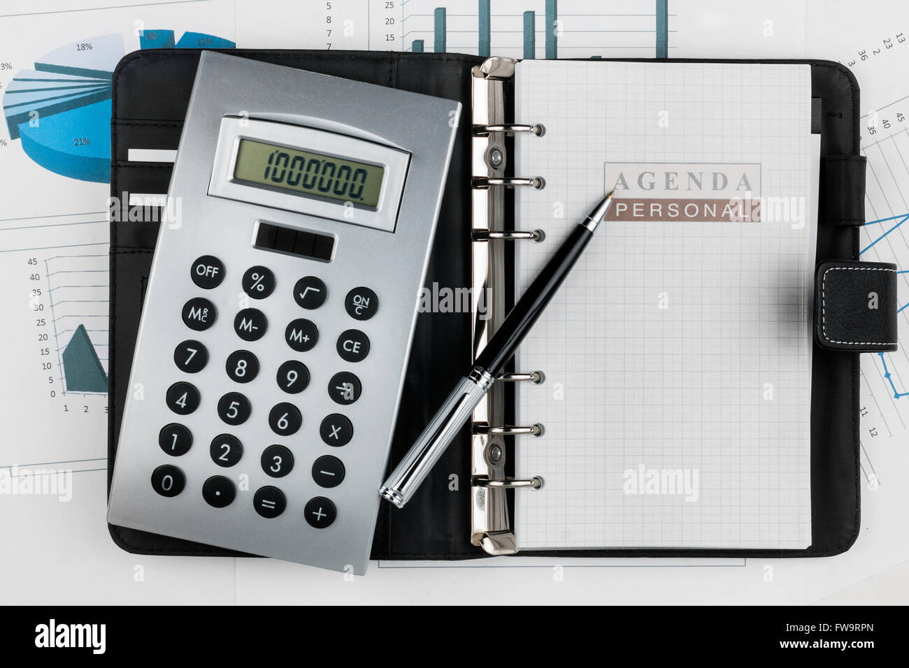 Financial diary and pen lying in the diagram, as a background Stock ...
