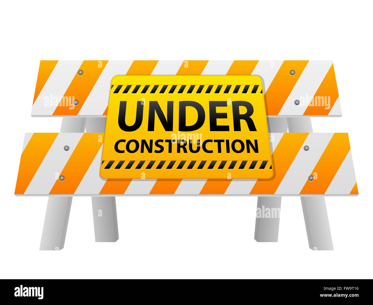 Under construction sign on road barrier Stock Photo - Alamy