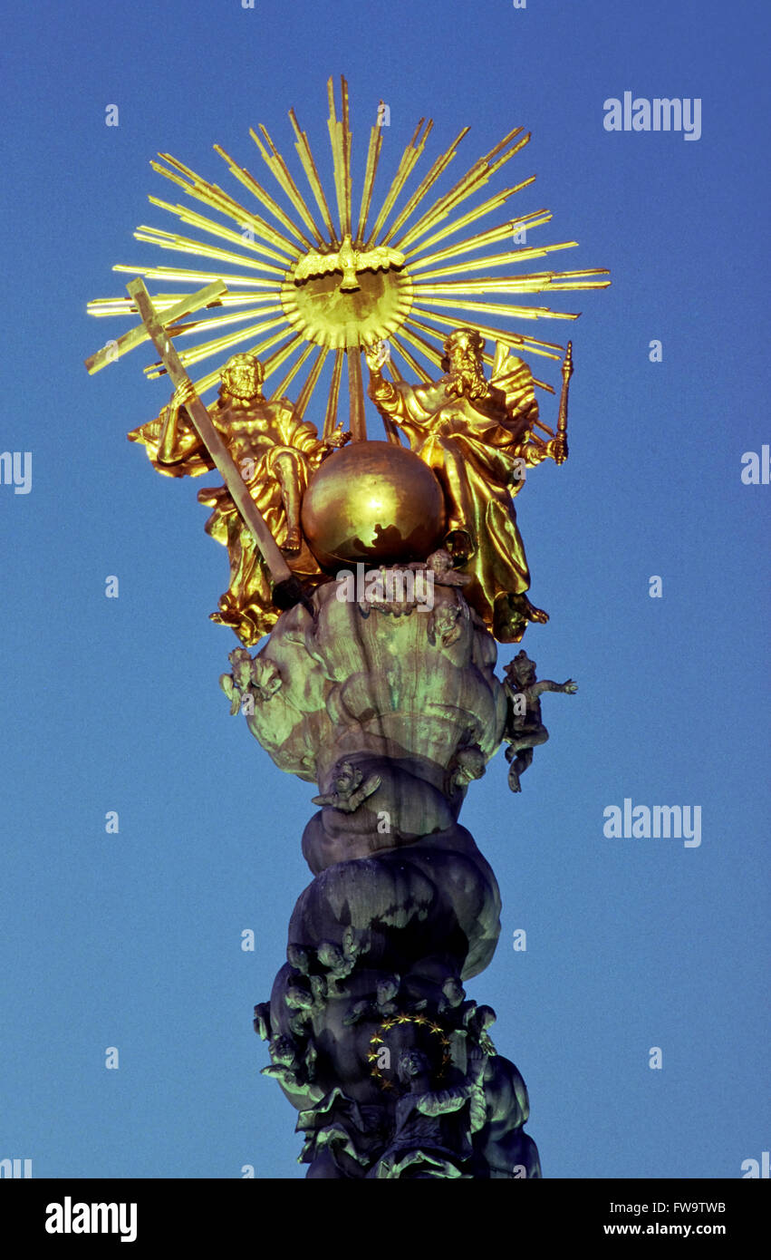 Europe, Austria, Linz, the Baroque Trinity Column at the Main Square ...