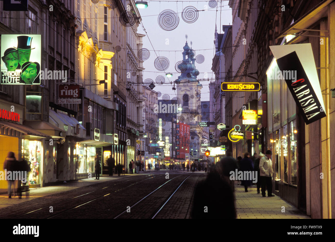 Europe, Austria, Linz, view from the Main Square to the Schmidtor ...