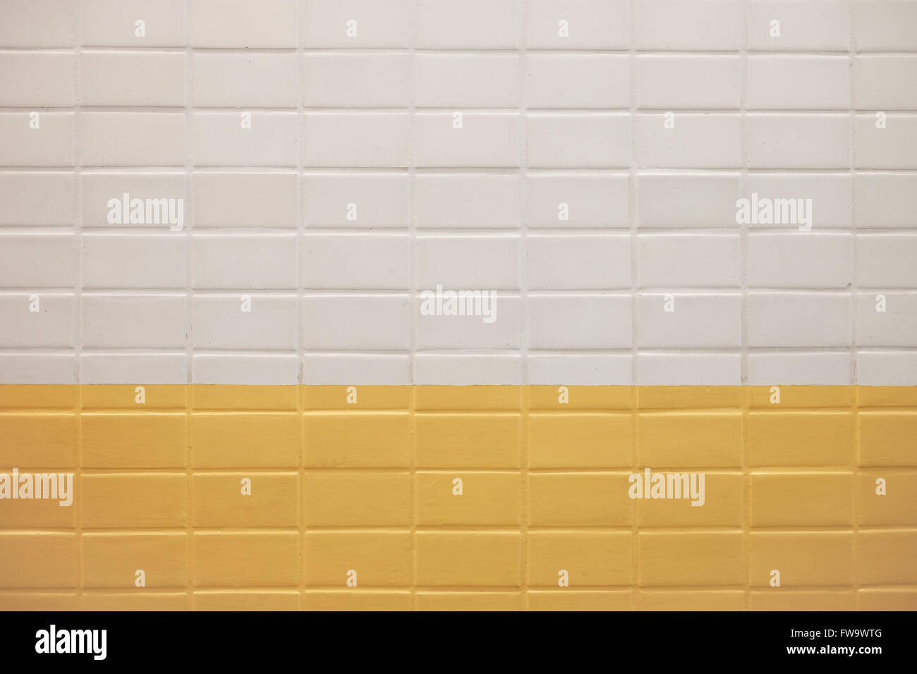 Subway wall background with white and yellow tiles texture Stock Photo ...