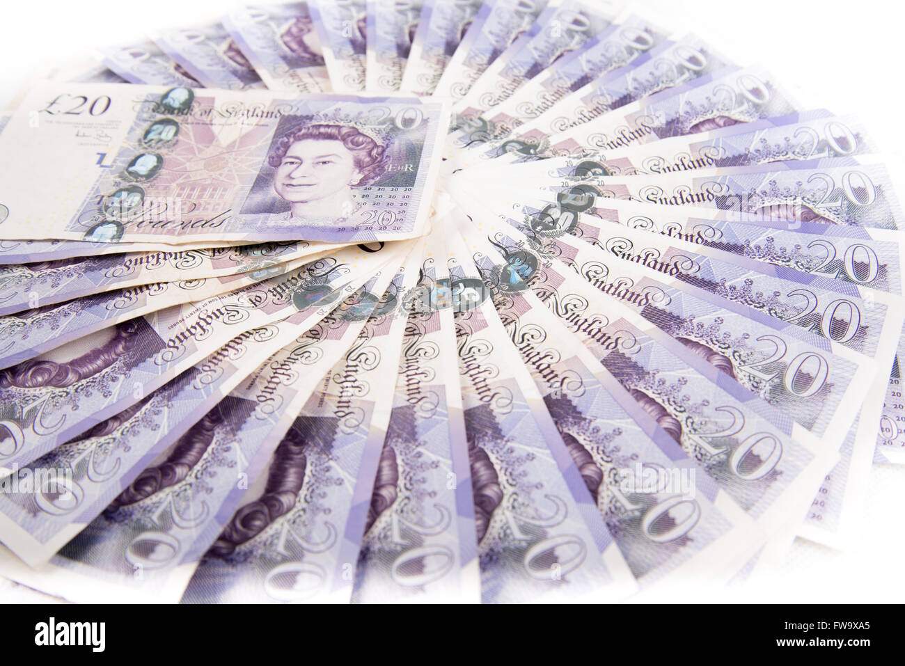 Pound sterling bank notes cash and money on isolated white background ...