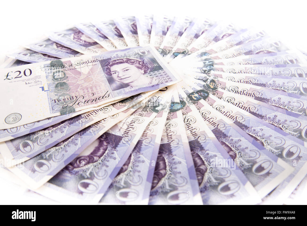 Pound sterling bank notes cash and money on isolated white background ...