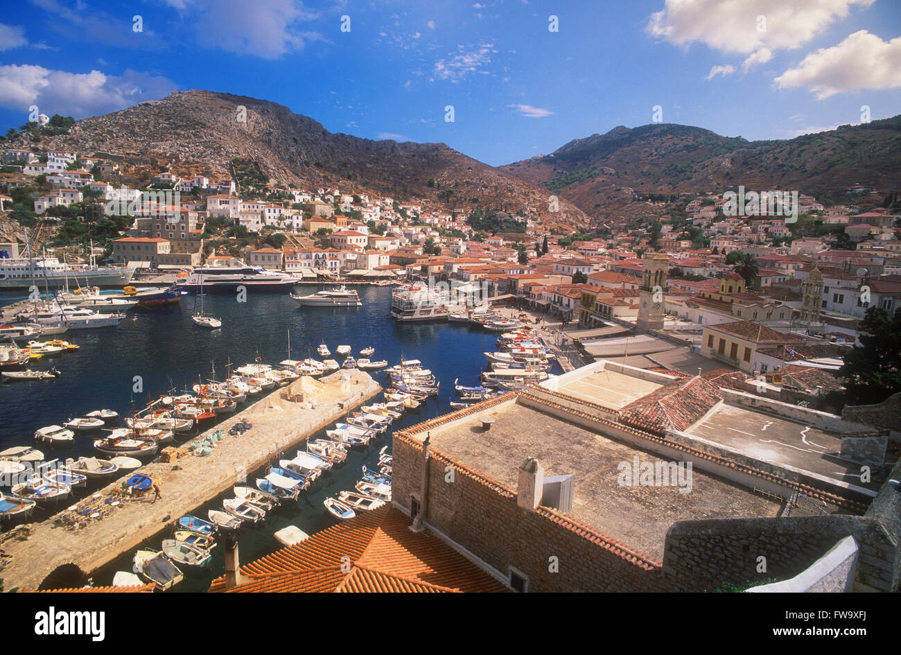 Overview of Hydra Harbor, Hydra, Greece Stock Photo - Alamy