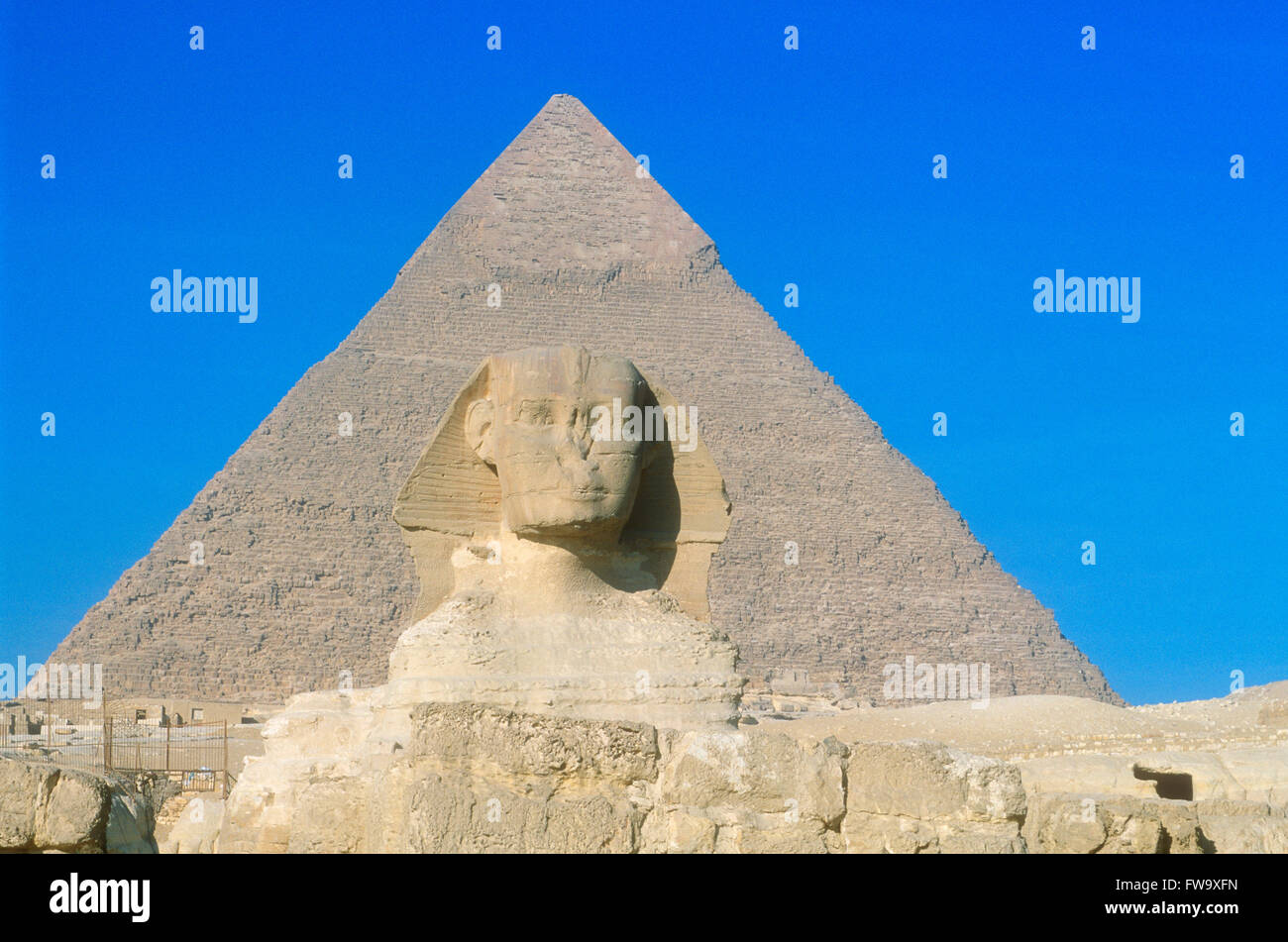 Great Sphinx and Pyramid of Khafra (Chephren) at Giza, Egypt Stock ...