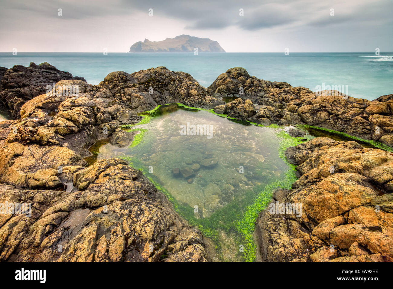 Small Pond of Sea Water covered in green algae and surrounded by ...