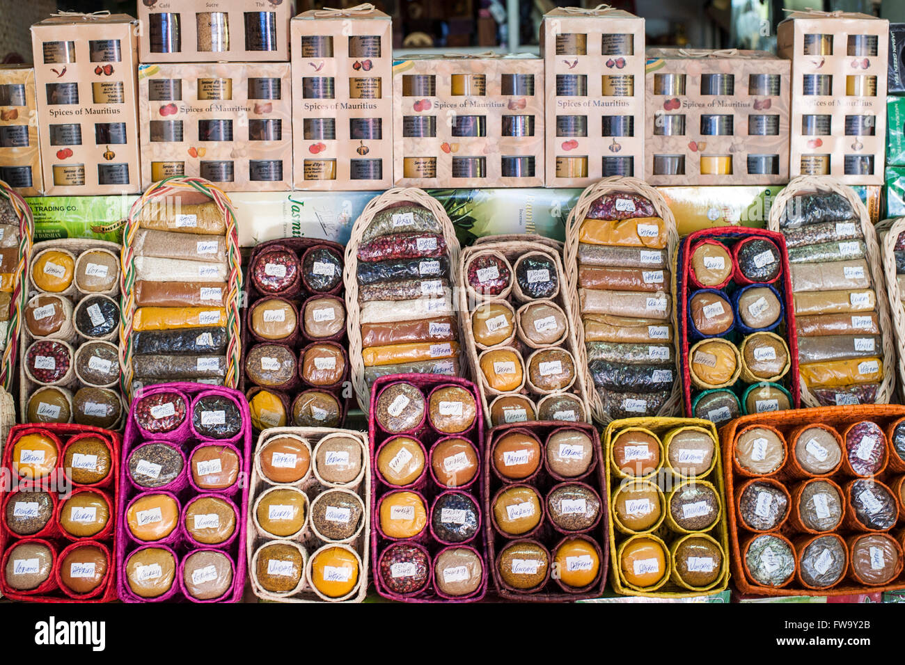 Spices for sale at the market in Port Louis, the capital of Mauritius ...