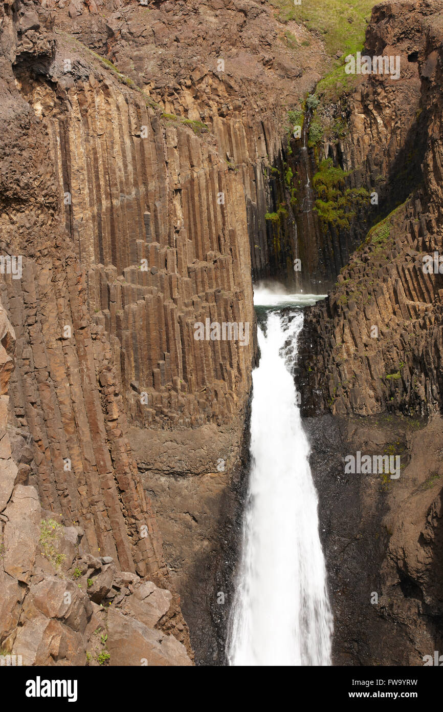 Icelandic landscape with waterfall and basaltic rocks Stock Photo - Alamy