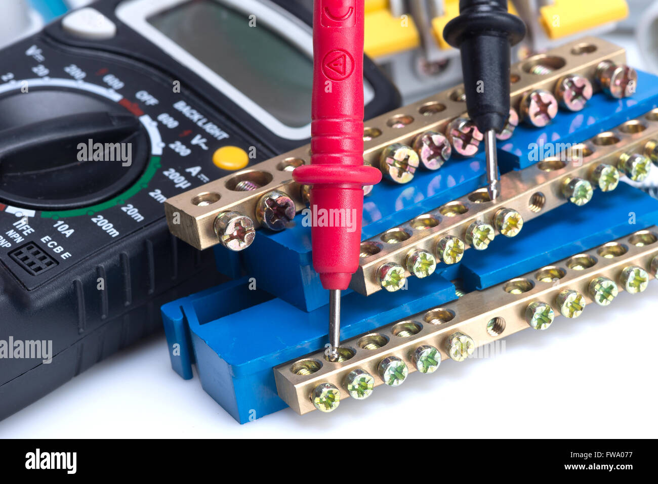 electrical equipment, switches and probes measuring device Stock Photo ...