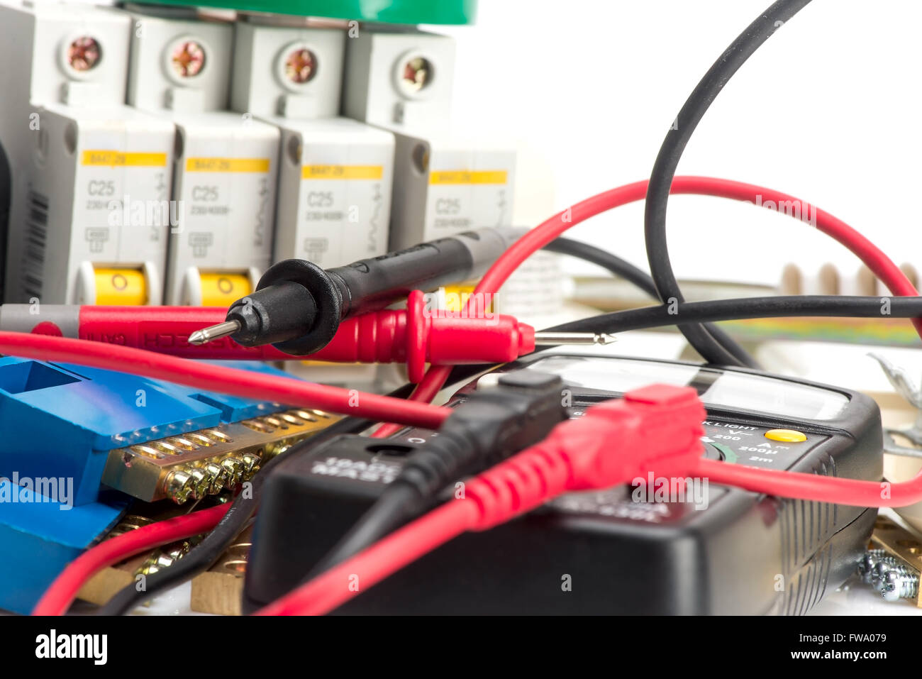 electrical equipment, switches and probes measuring device Stock Photo ...