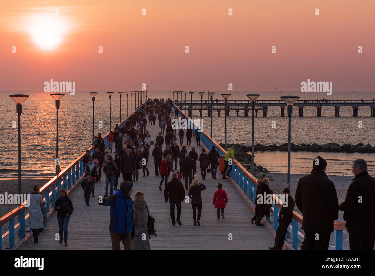 Palanga, Lithuania: Sea Bridge in sunset Stock Photo - Alamy