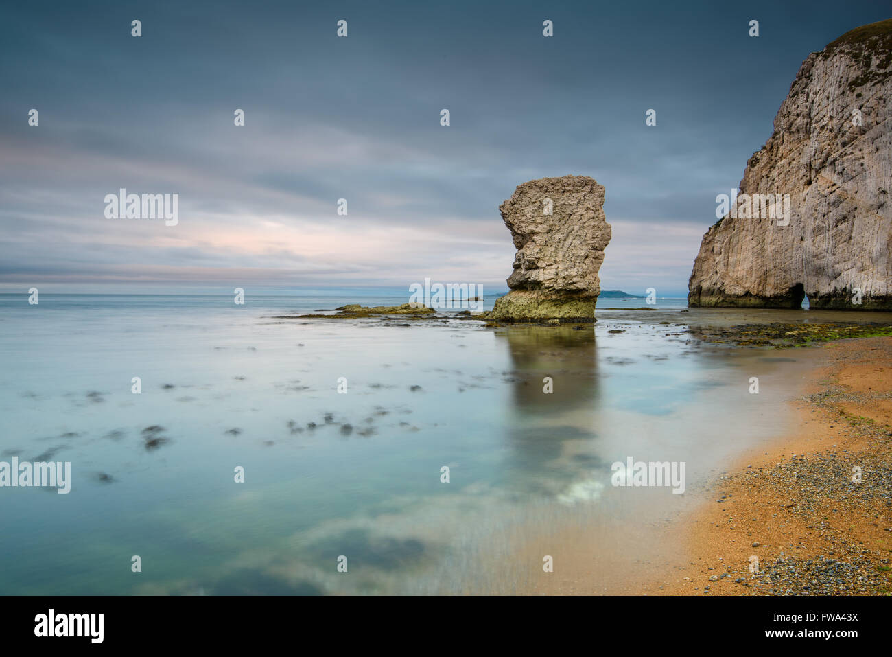 Rock formation at Jurrassic Coast beach in Dorset, UK, long exposure ...