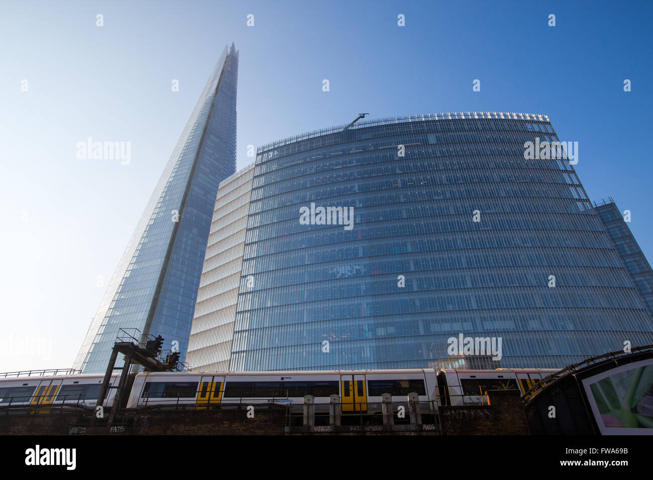 London, March 2016; The News Building and the Shard by London Bridge ...