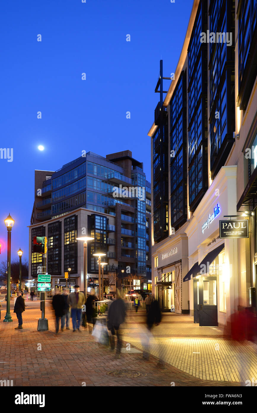 USA Maryland MD city of Bethesda at night - suburb of Washington DC in ...
