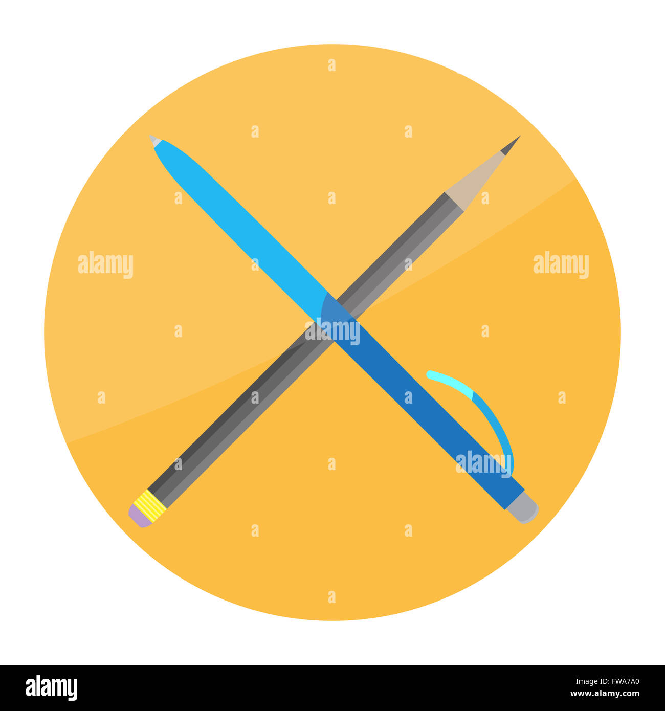 Pen and pencil cross icon flat. Object office, education school and ...