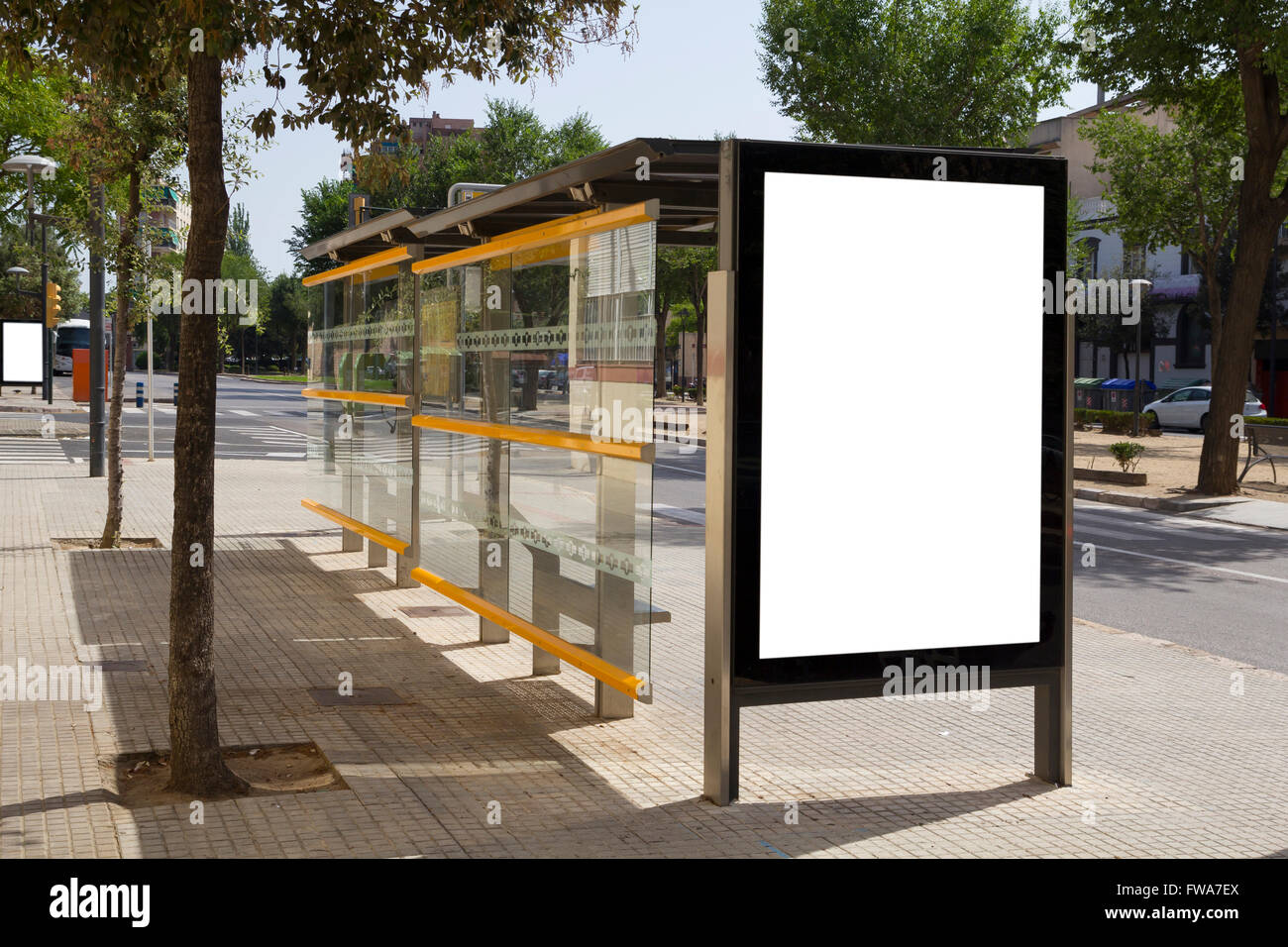 Blank billboard in a bus stop, for advertisement at the street Stock ...