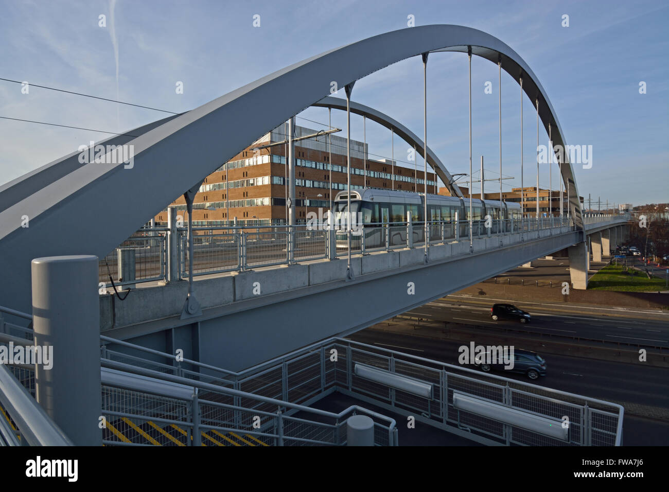Tram on bridge over ring road, Nottingham Stock Photo - Alamy