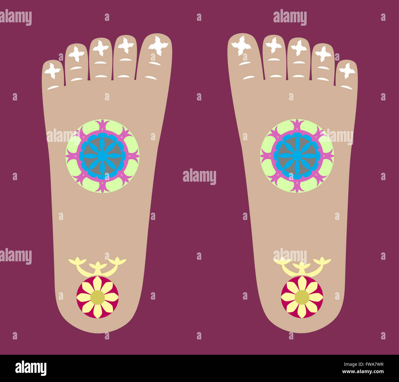 The Footprint of the Buddha with Buddhist symbols, Wheel of Dharma and ...