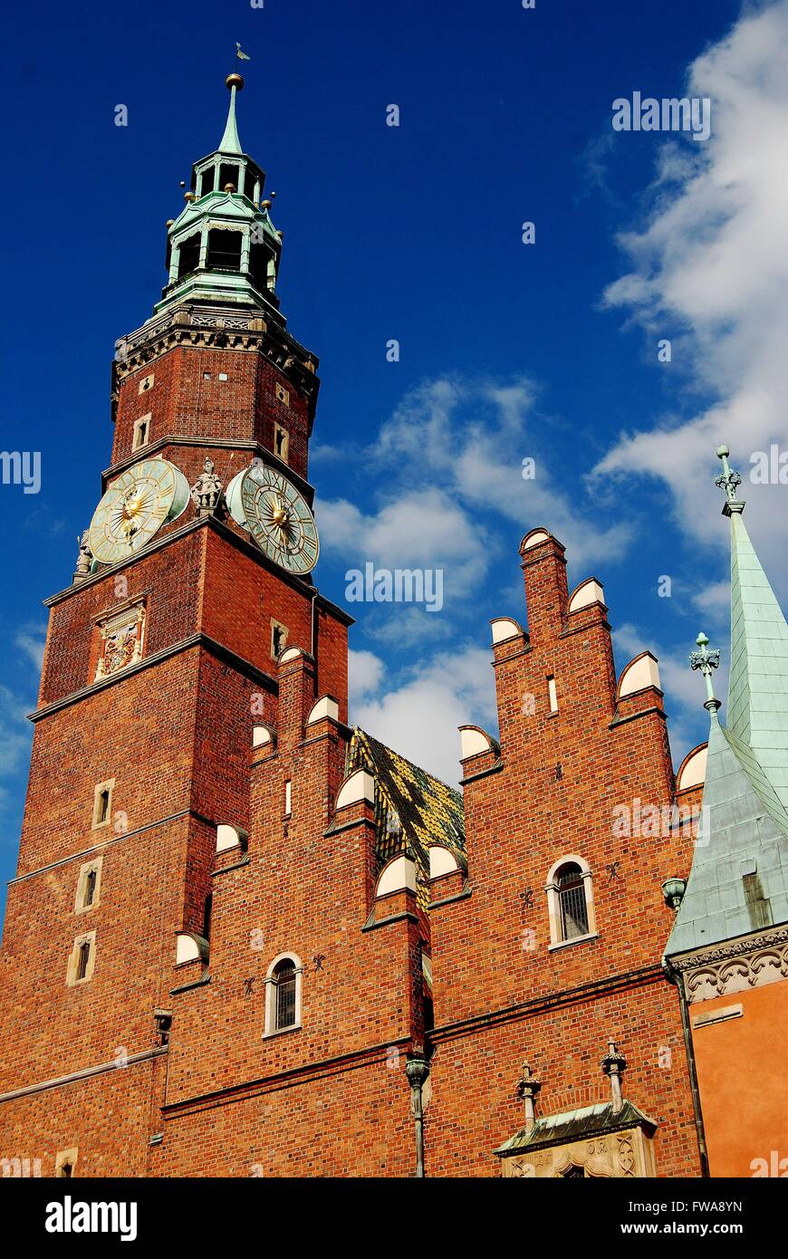 Wroclaw, Poland: Bell-Clock tower and brick gables of the late 15th to ...