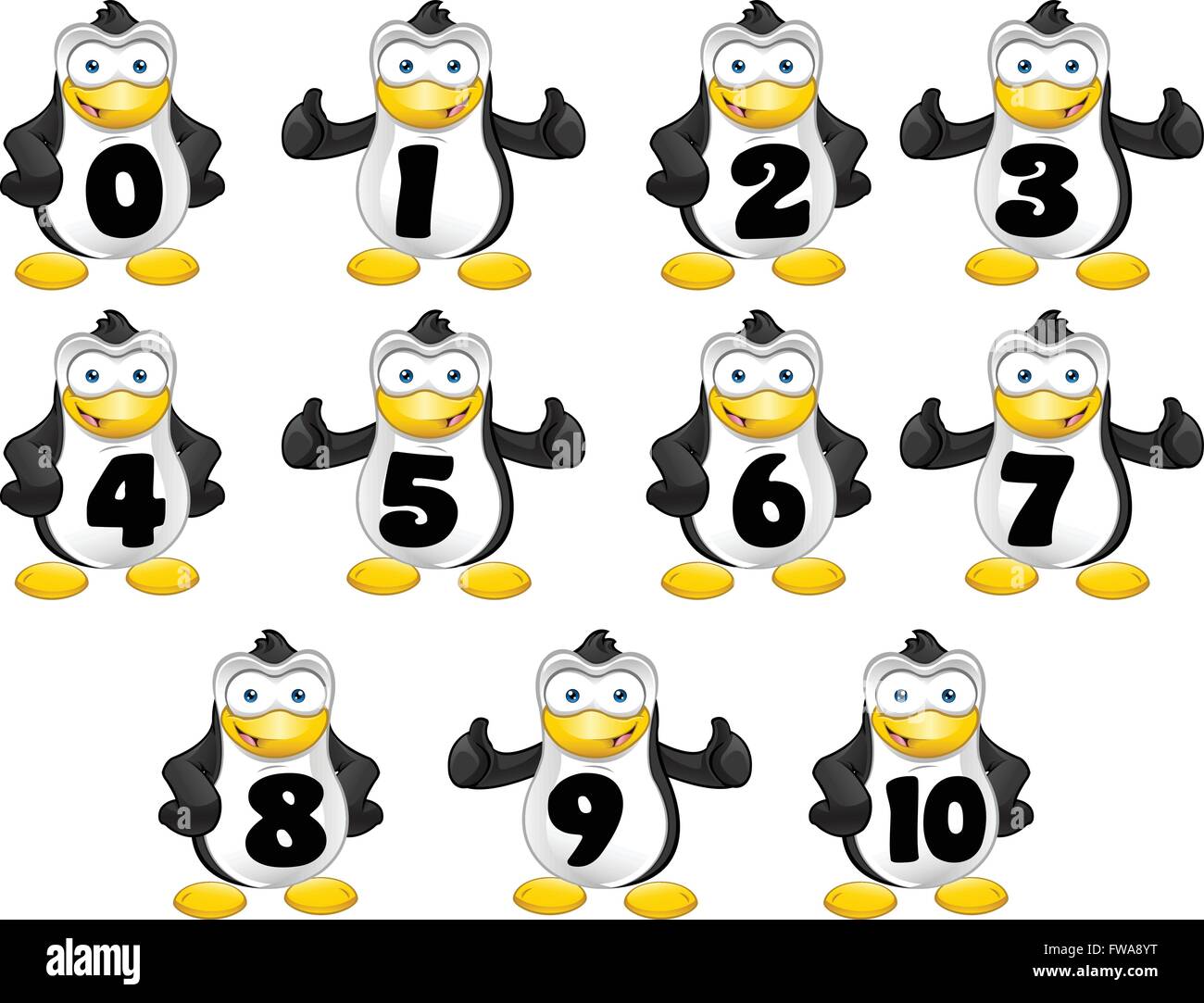 A cartoon Penguin with numbers 0 through to 10 on his belly Stock ...