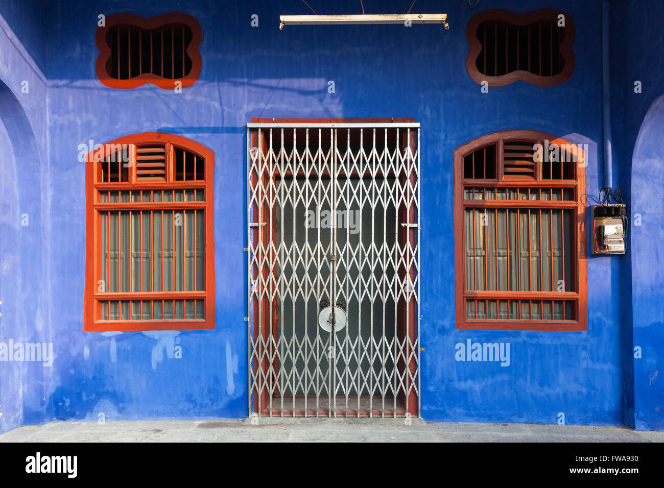 Facade of the old historial shophouse in George Town, Penang, Malaysia ...