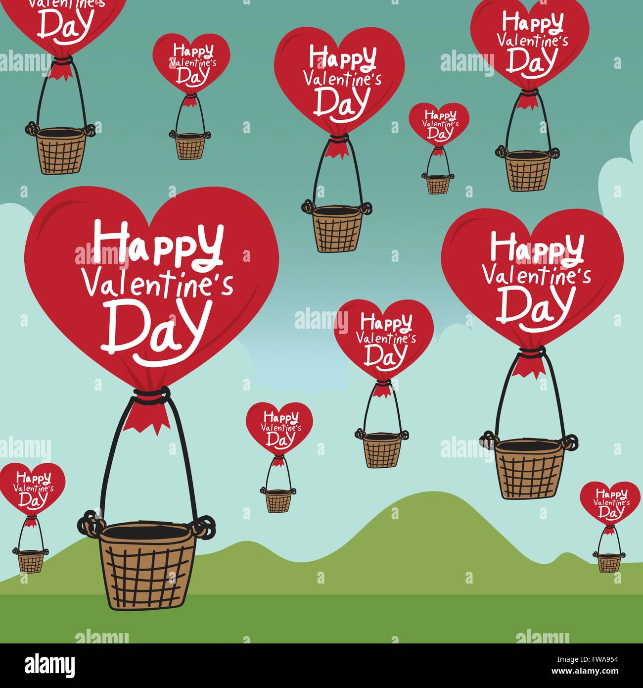 Happy Valentines Day With heart Air Balloon Stock Vector Image & Art ...