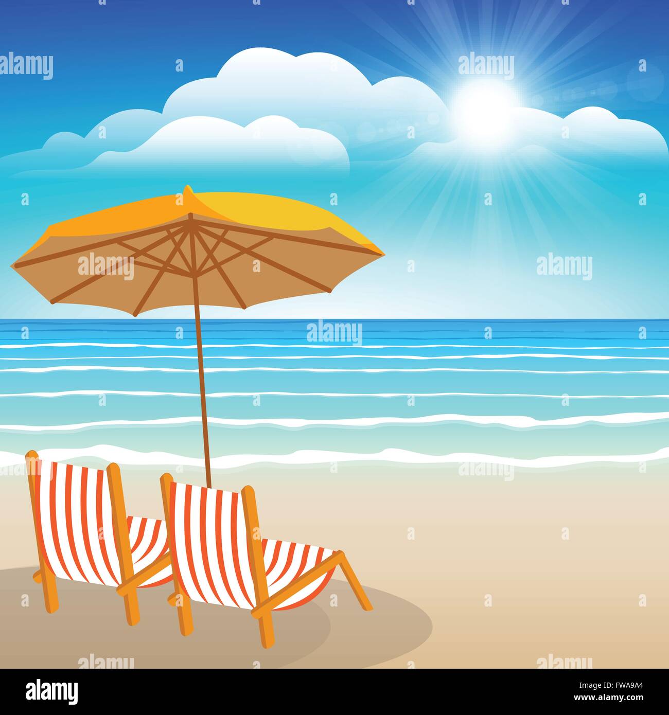 Cartoon Beach Umbrella And Chair
