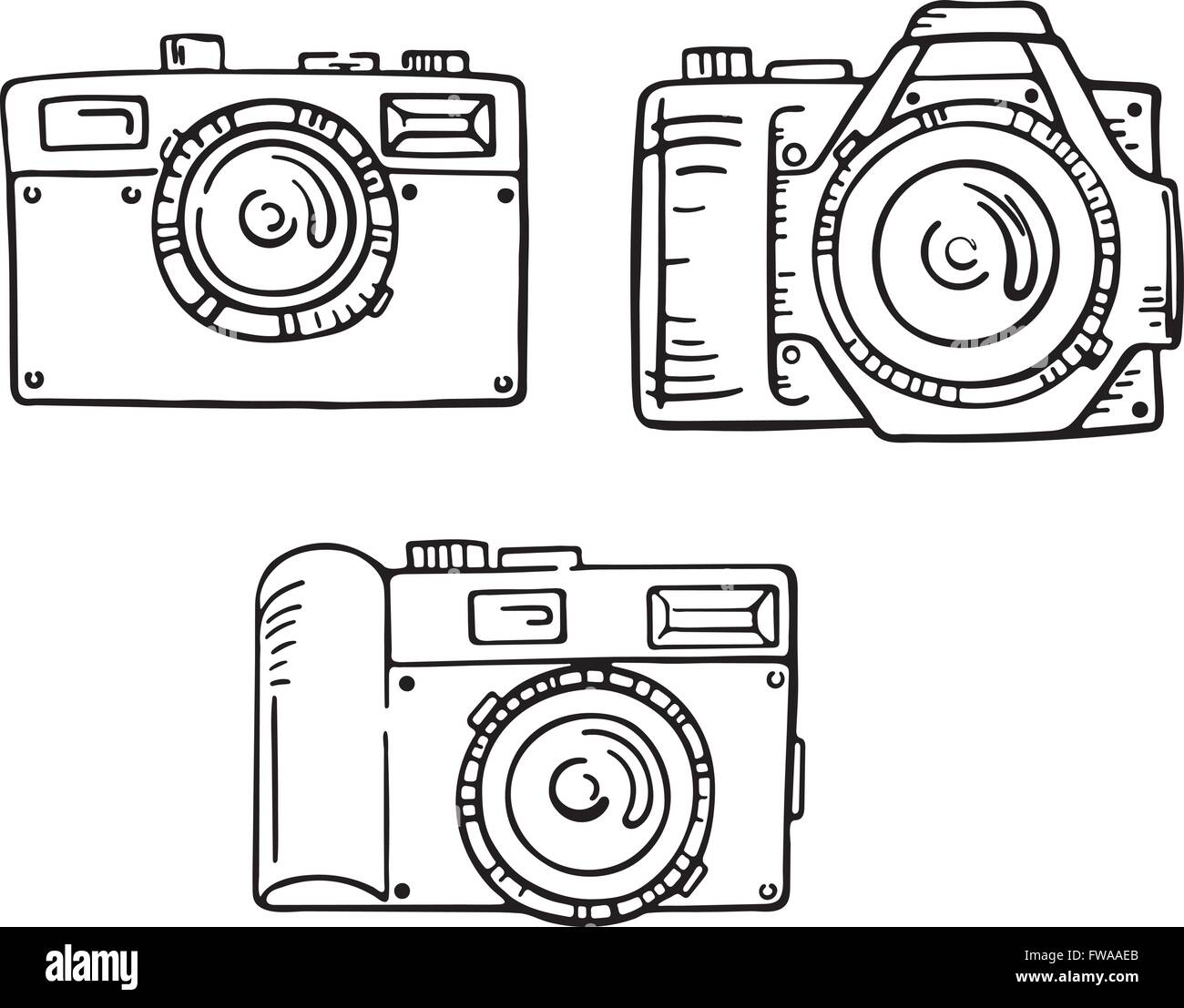 Set of doodle photo cameras. Vector hand draw illustration Stock Vector ...