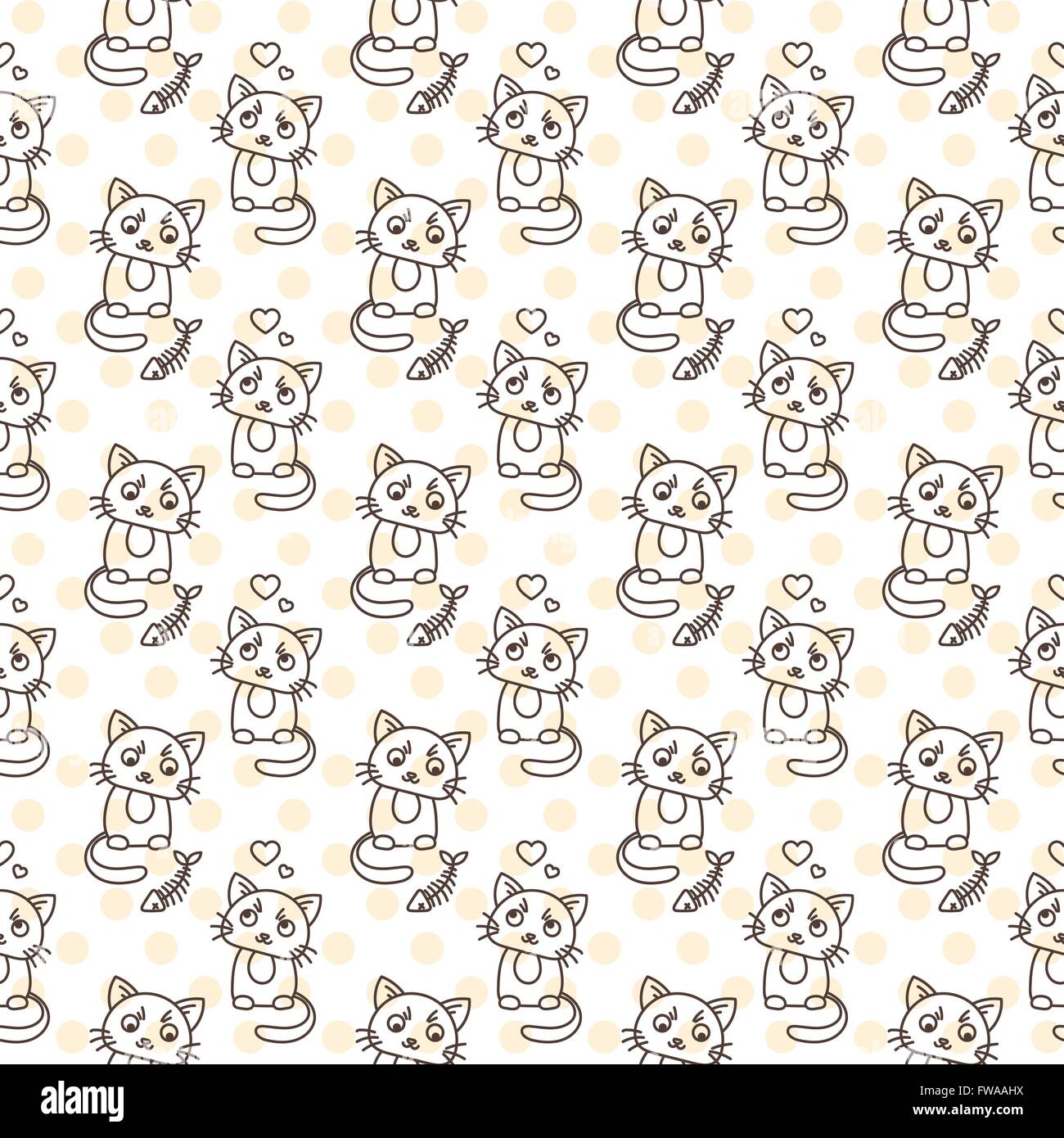 Seamless pattern of cute cat characters. Pet in love. Fishbone Stock ...