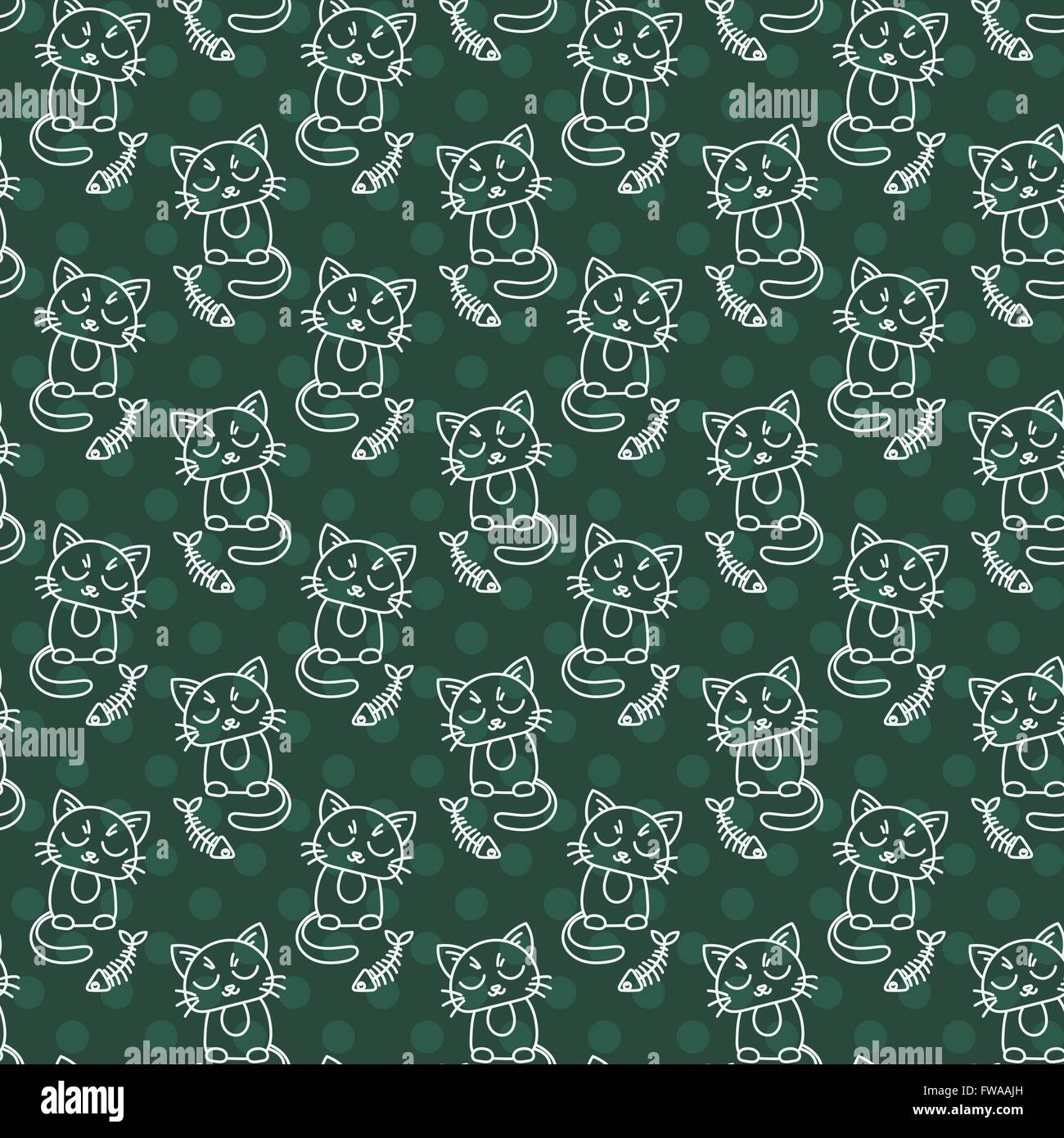 Seamless pattern of cute cat characters. Fishbone Stock Vector Image ...