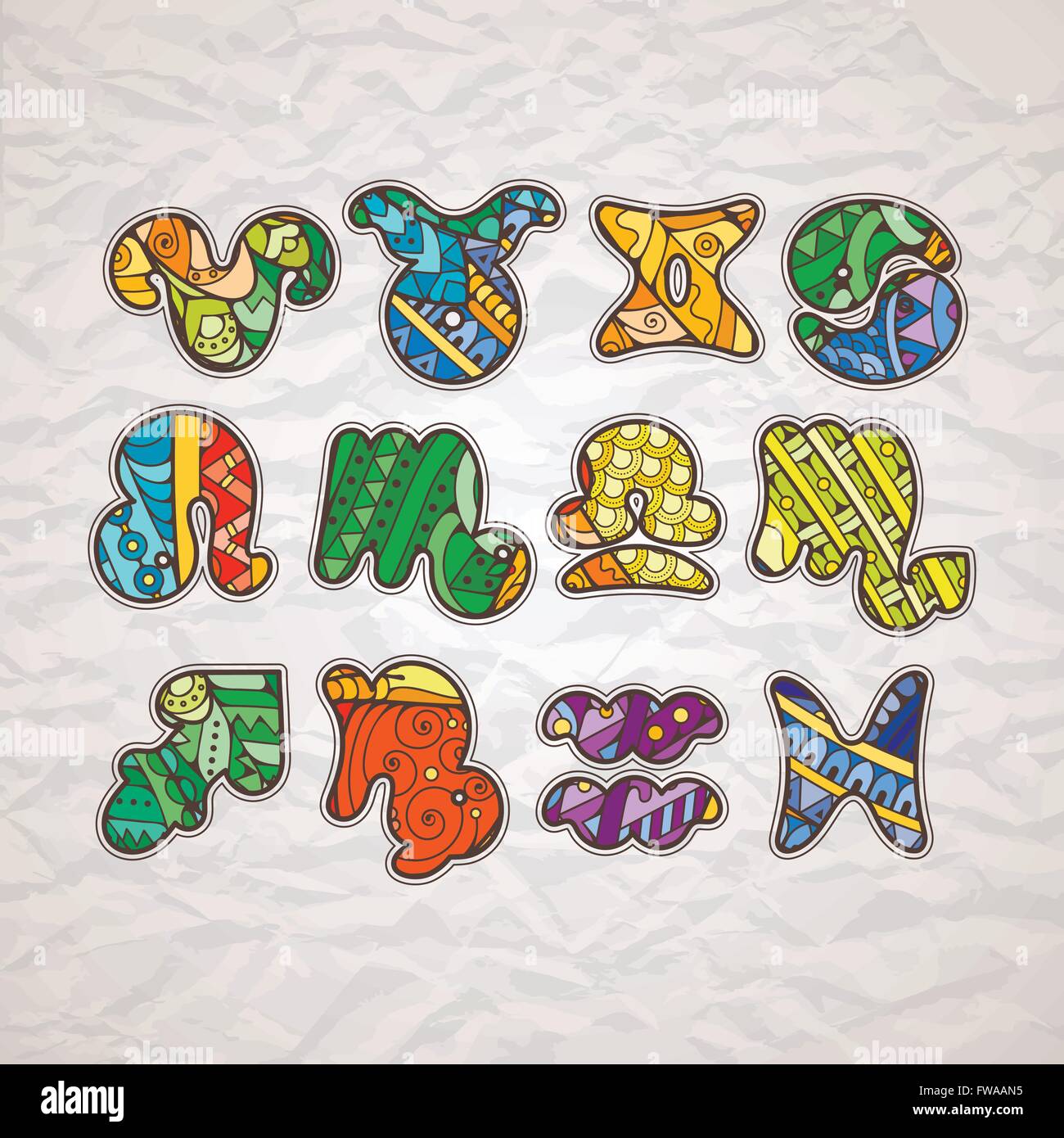 Zentangle zodiac icons. Funny bubble style for children or party ...