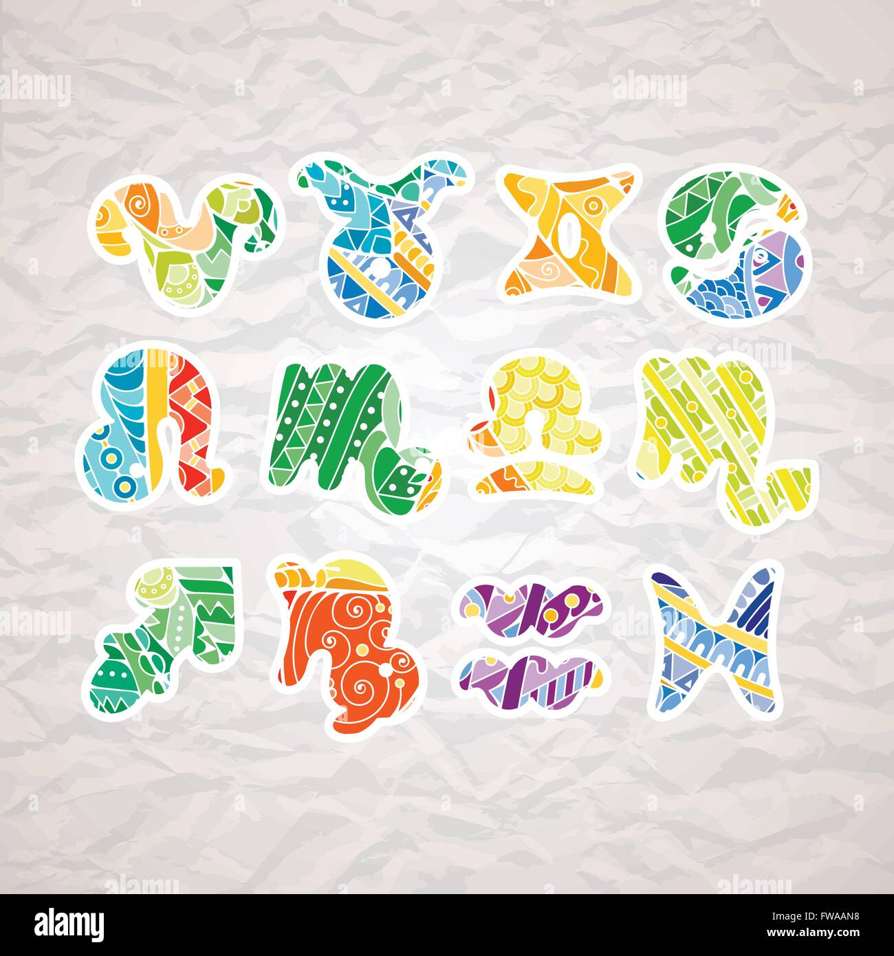 Zentangle zodiac icons. Funny bubble style for children or party ...