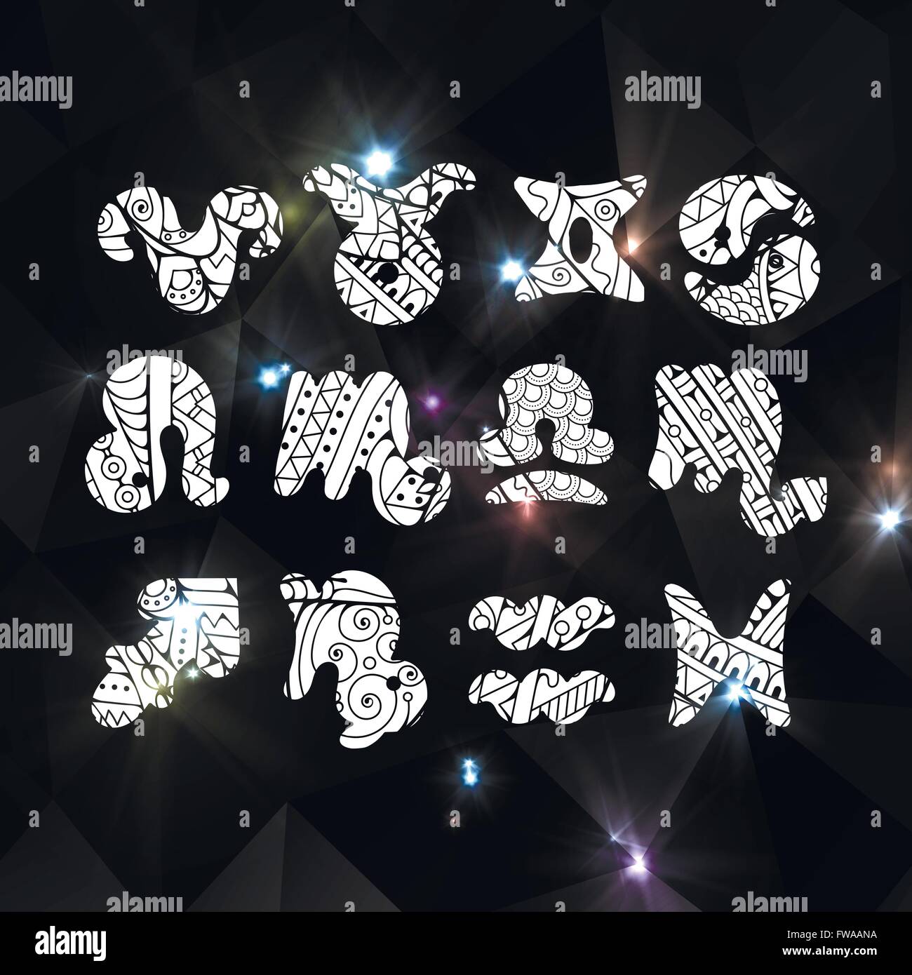 Zentangle zodiac icons. Funny bubble style for children or party ...
