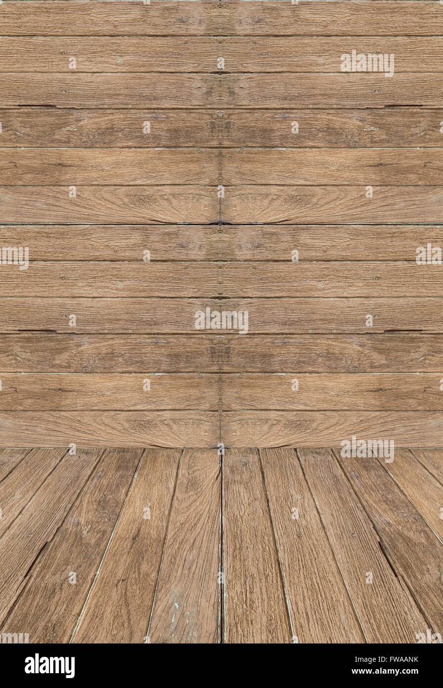 Wall and floor old wood plank texture perspective for background Stock ...