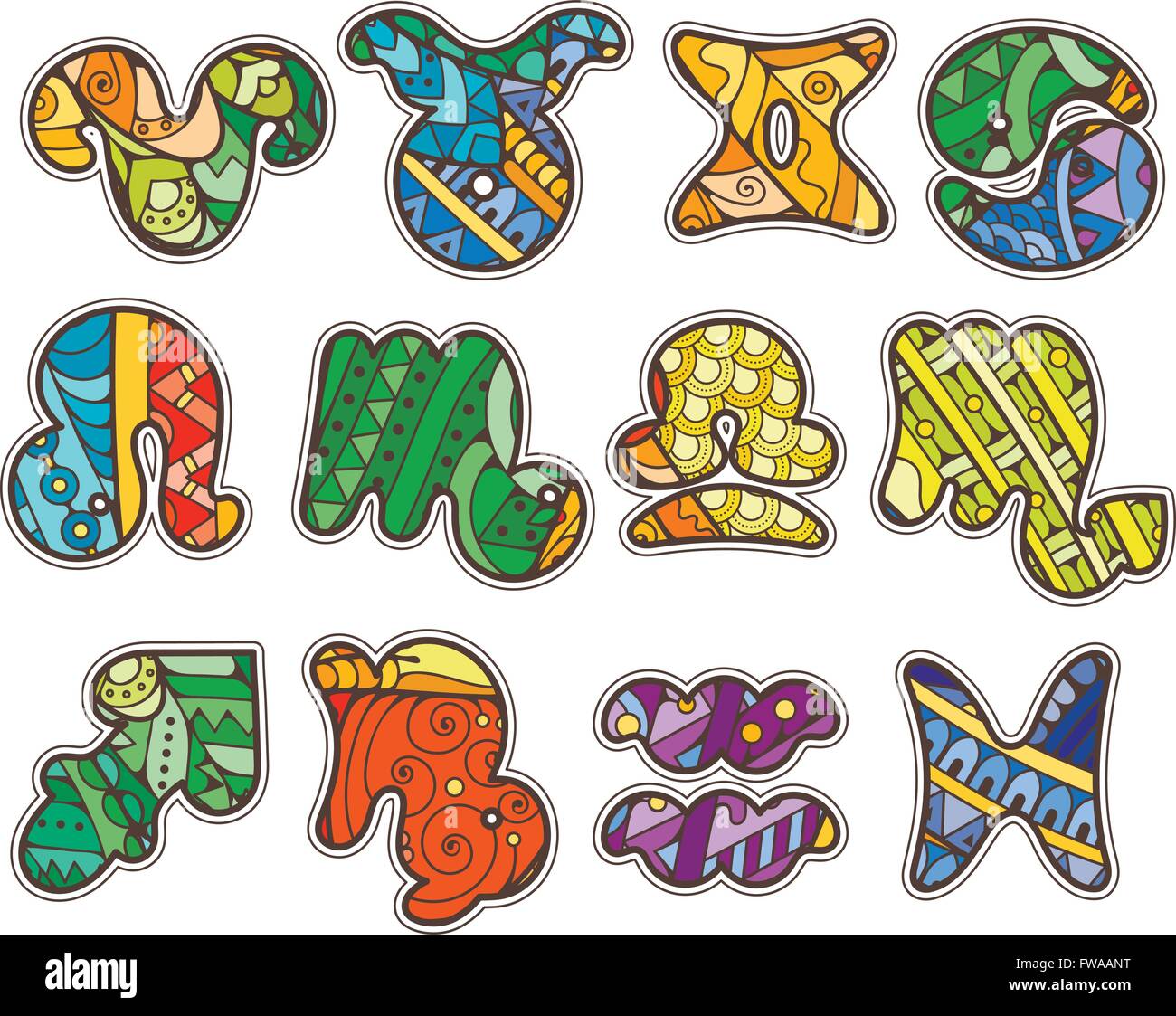 Zentangle zodiac icons. Funny bubble style for children or party ...