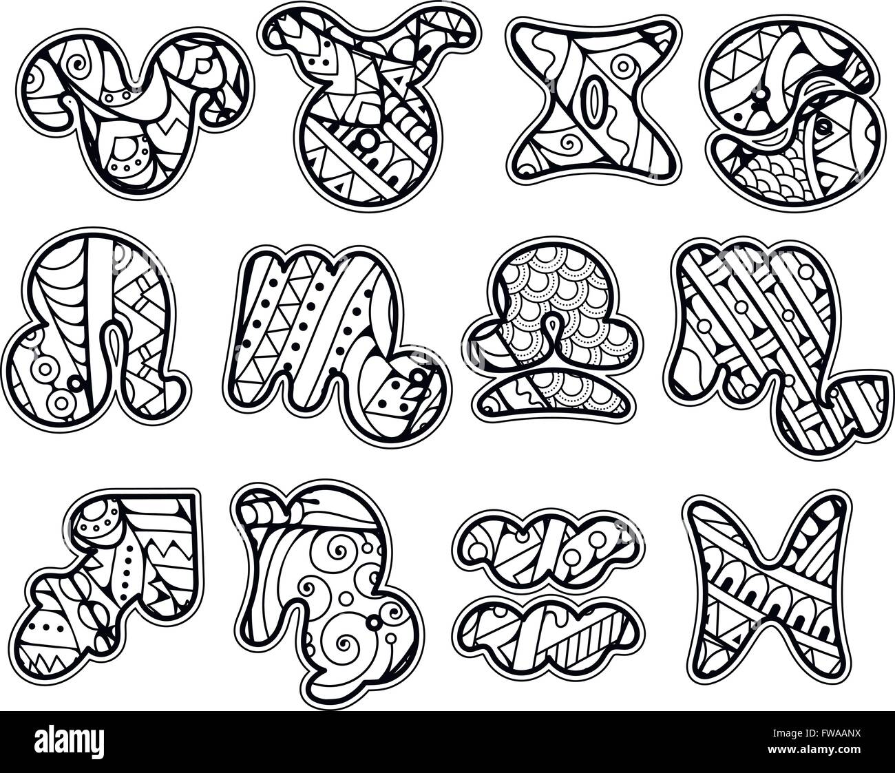 Zentangle zodiac icons. Funny bubble style for children or party ...