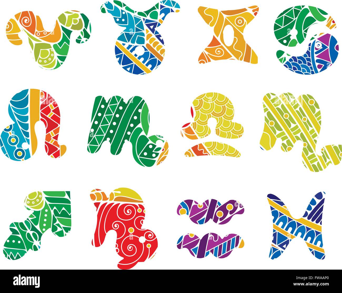Zentangle zodiac icons. Funny bubble style for children or party ...