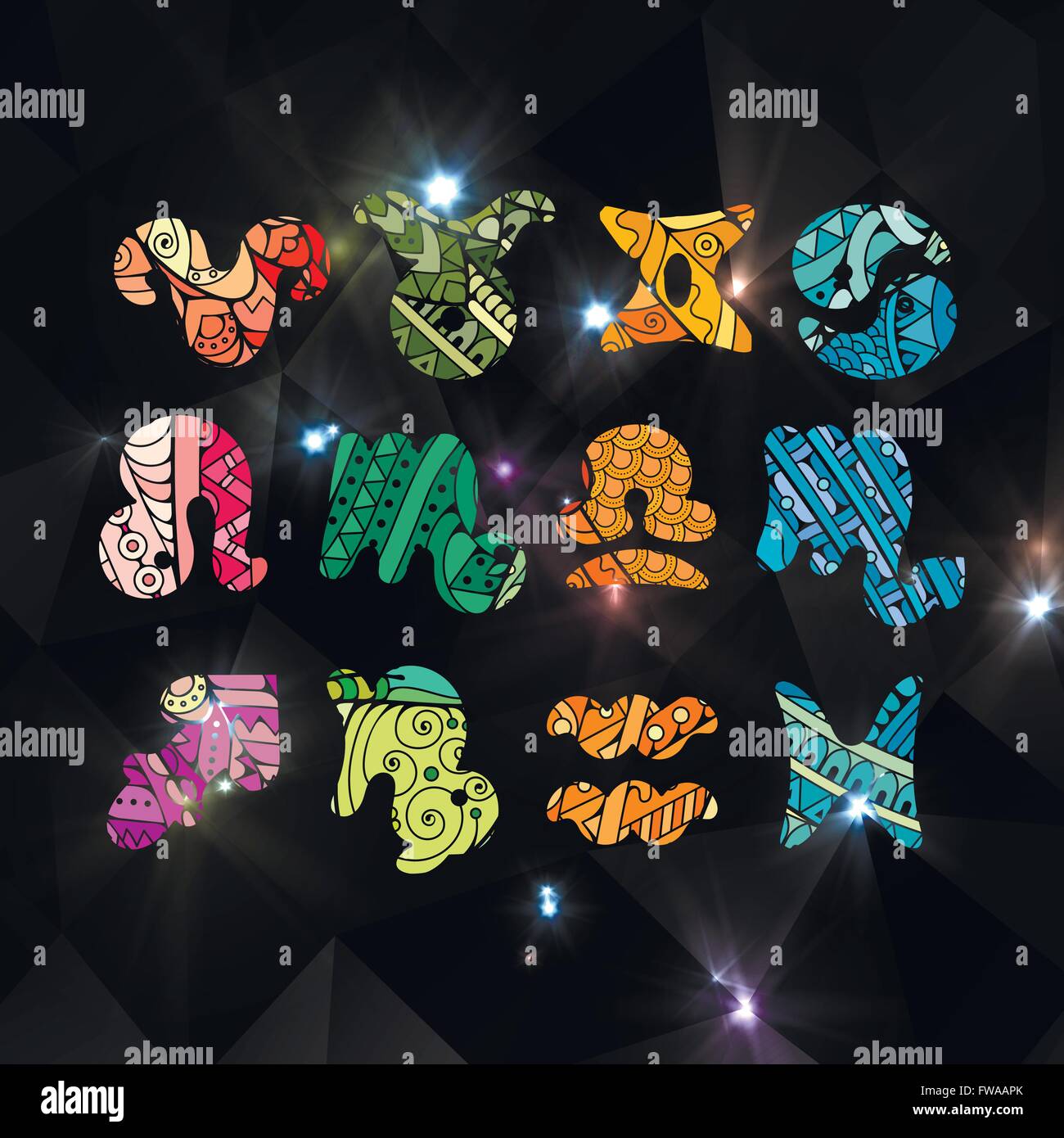Zentangle zodiac icons. Funny bubble style for children or party ...