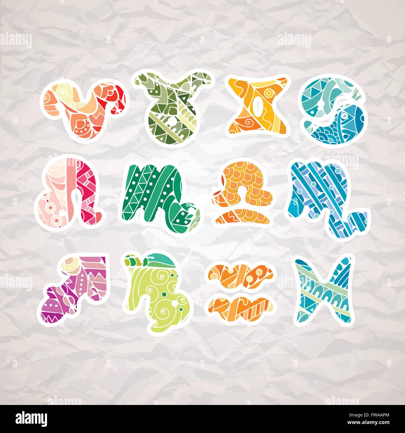 Zentangle zodiac icons. Funny bubble style for children or party ...