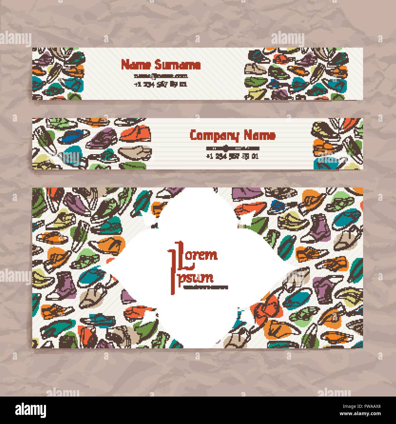 Set of vector design templates. Business card with shoes ornament Stock ...