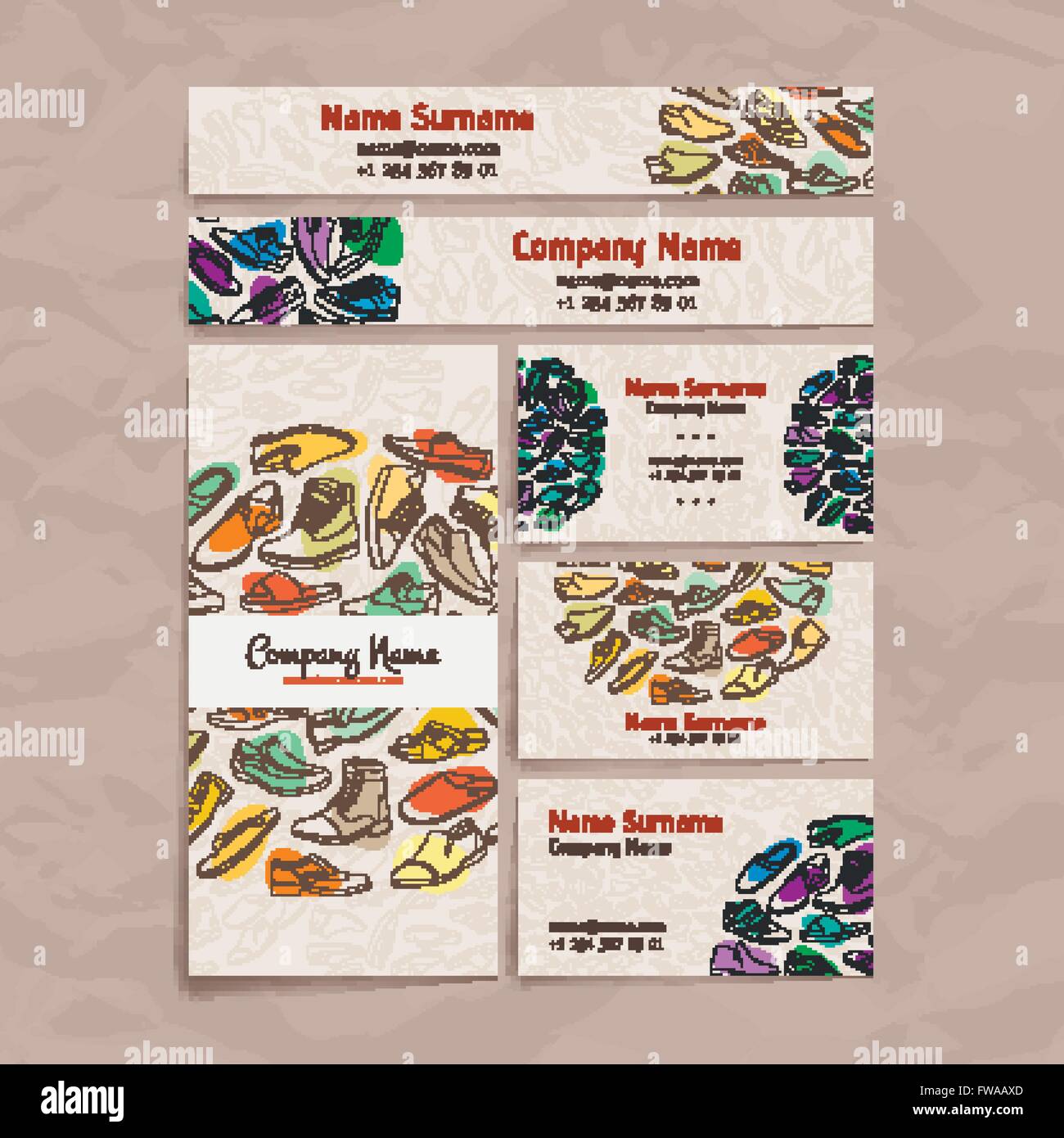 Set of vector design templates. Business card with shoes ornament Stock ...