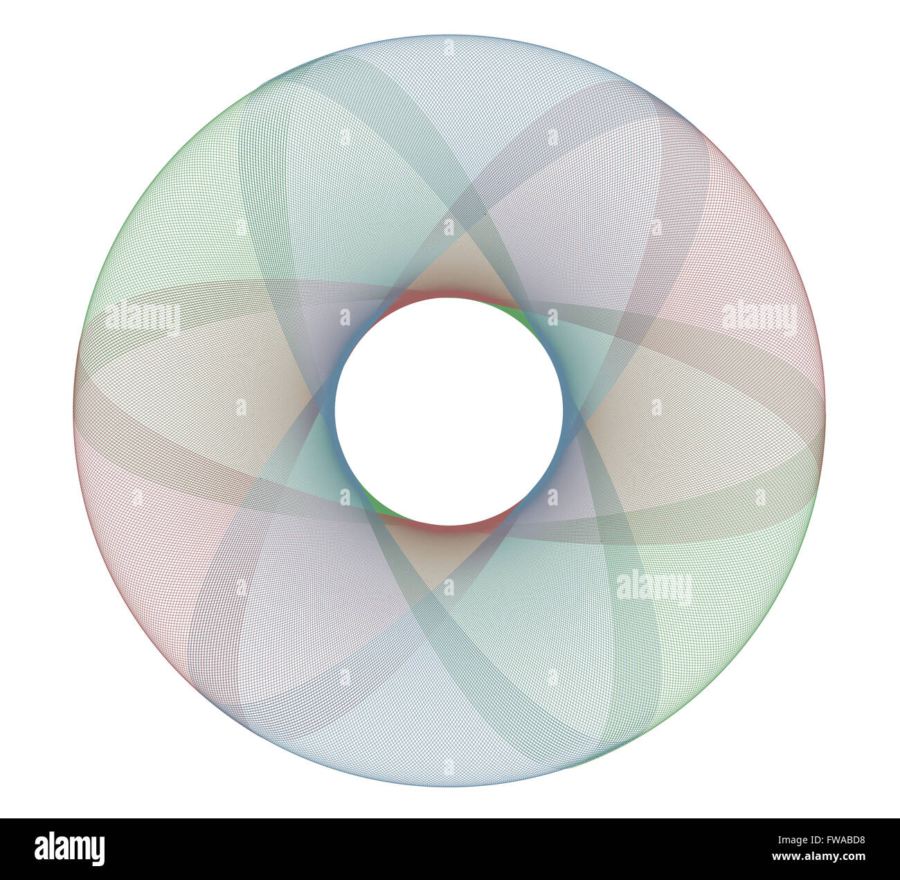 Multicolor intricate shape similar to the atom symbol with six lobes ...