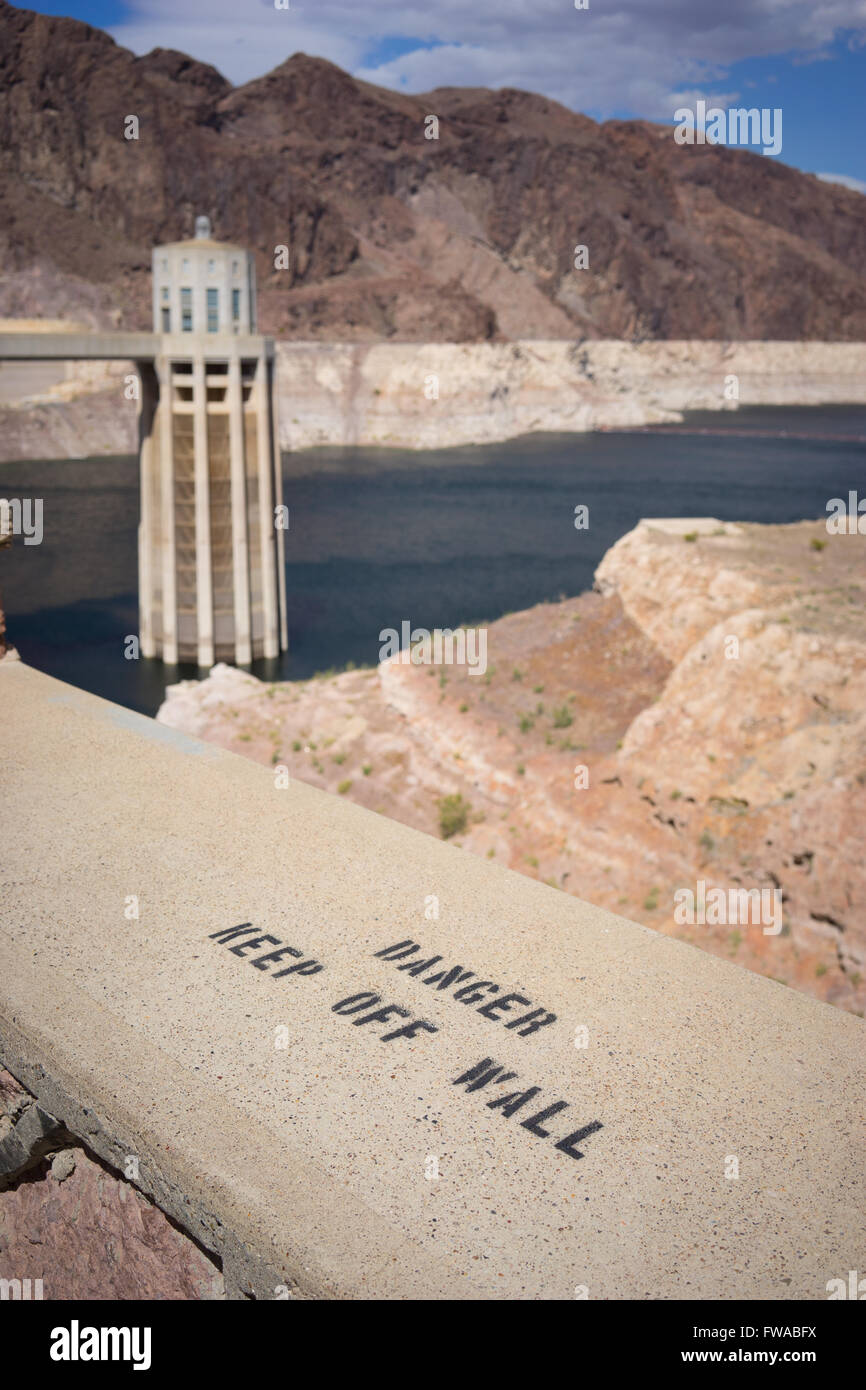 Warning of danger sign on the wall of the Hoover Dam near Las Vegas ...