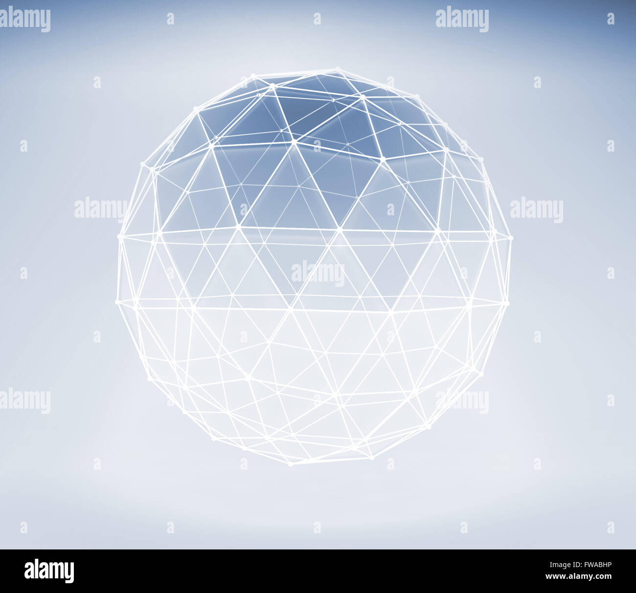 Abstract polygonal spherical object with lattice wire-frame mesh, blue ...