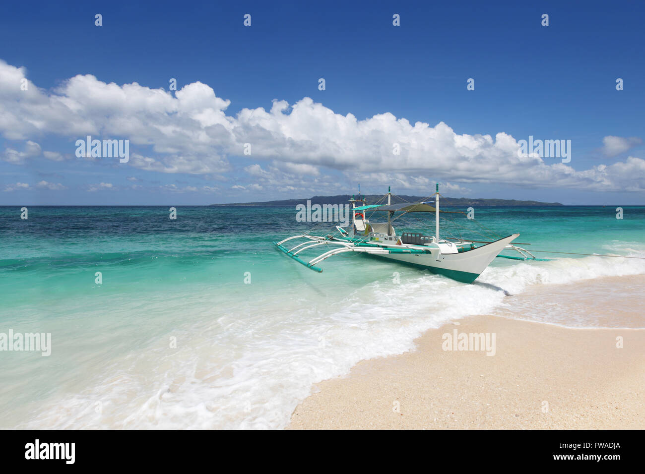 Boat on beach and tropical sea of Philippines at sunny day Stock Photo ...