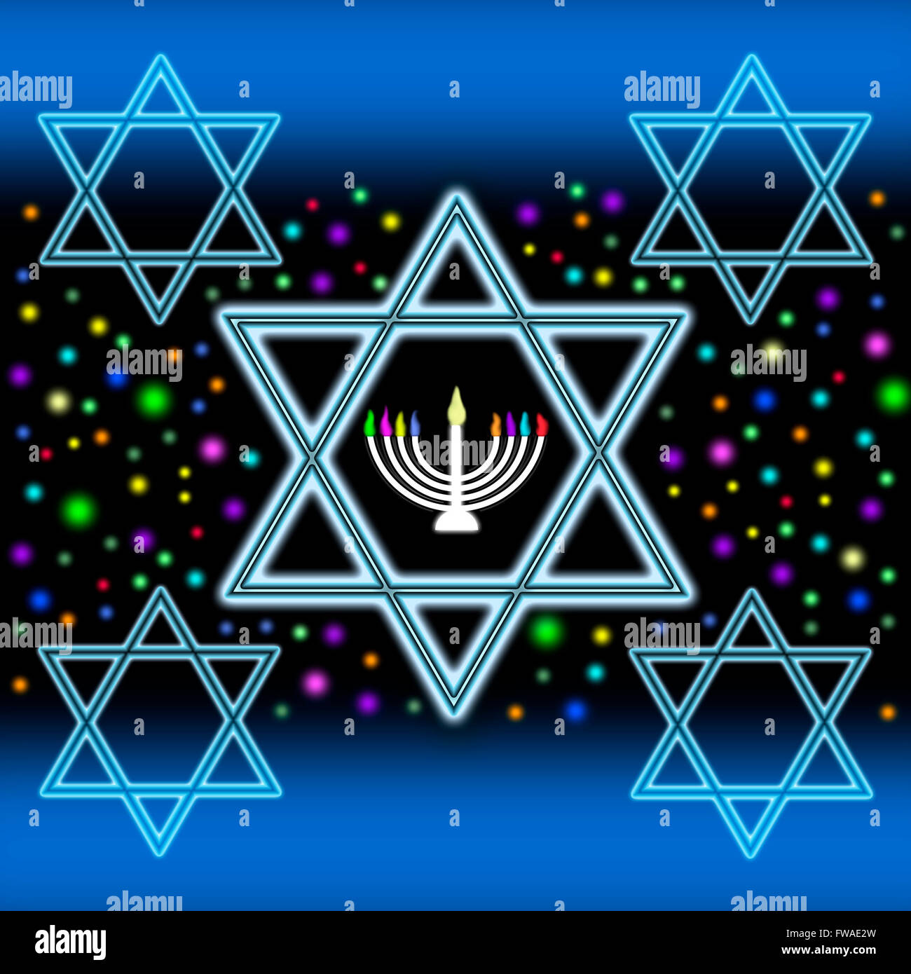 Dark festive background with Jewish symbols and colorful lights Stock ...